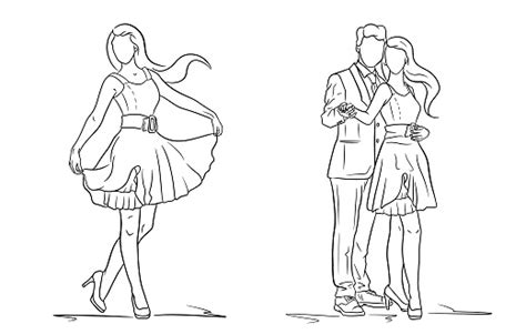 드레스와 신발을 신은 소녀 양복을 입은 남자와 드레스를 입은 소녀 유행 낙서 드로잉에 대한 스톡 벡터 아트 및 기타 이미지 낙서 드로잉 남자 단일 이미지 Istock