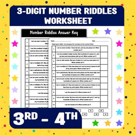 3 digit number riddles worksheet practice matching numbers by educprintables