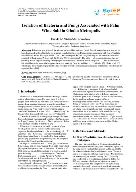 Pdf Isolation Of Bacteria And Fungi Associated With Palm Wine Sold In