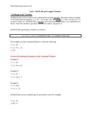 Understanding MATLAB And Complex Numbers Defining Variables And Course Hero