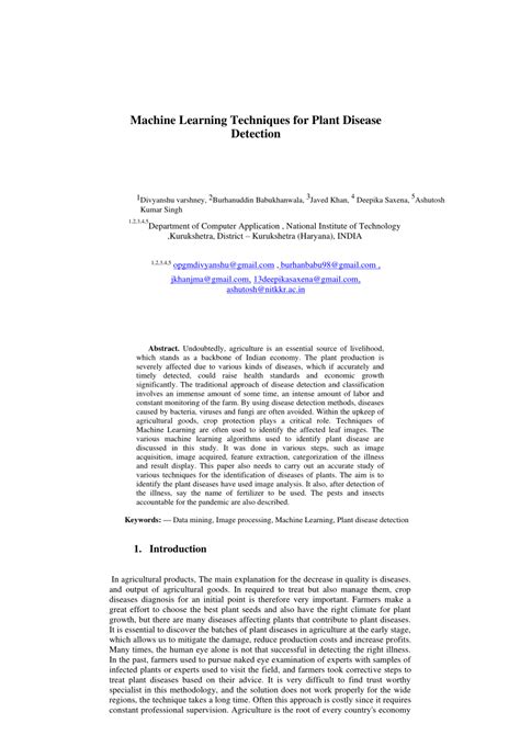 Pdf Machine Learning Techniques For Plant Disease Detection