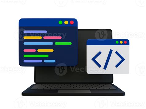 3d Minimal Programming Icon Coding Screen Web Development Concept Laptop With A Coding Screen