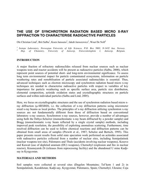 Pdf The Use Of Synchrotron Radiation Based Micro X Ray Diffraction To