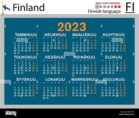 Finnish Horizontal Pocket Calendar For 2023 Two Thousand Twenty Three Week Starts Monday New