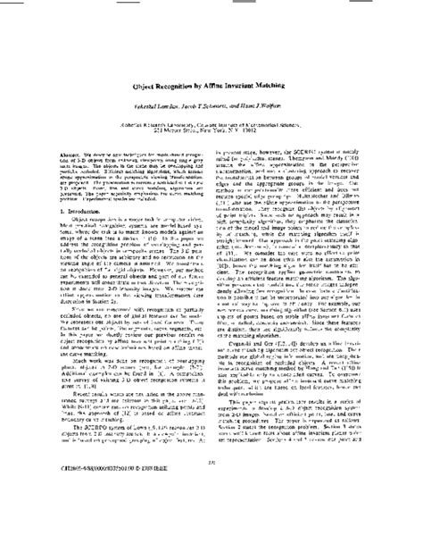 Pdf Object Recognition By Affine Invariant Matching