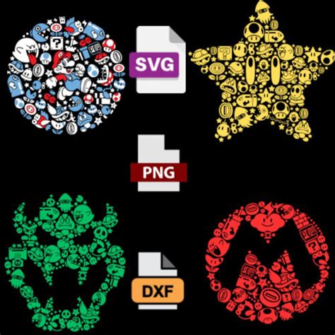 Super Mario Bundle Clipart Svg Png Dxf Cricut Plotter Vector Cut Tshirt Design Download Files