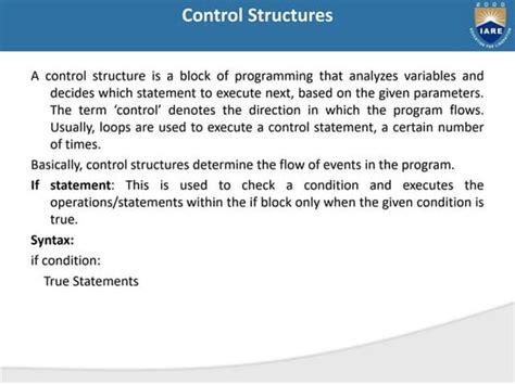 Control Statements In Pythonpptx Programming Languages Computing