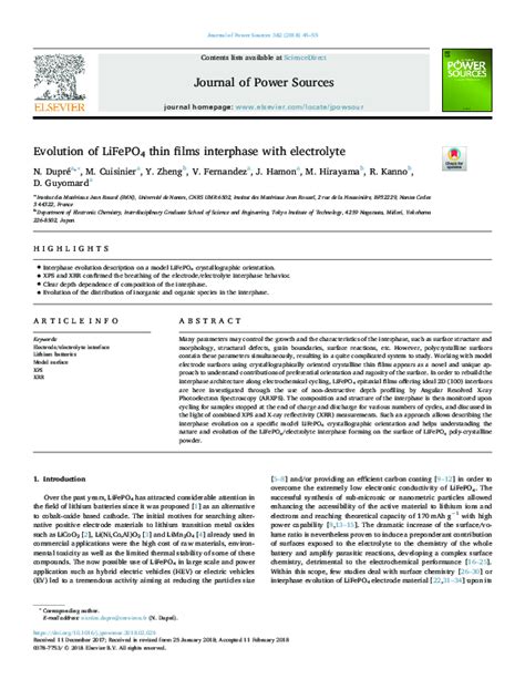 Pdf Evolution Of Lifepo4 Thin Films Interphase With Electrolyte