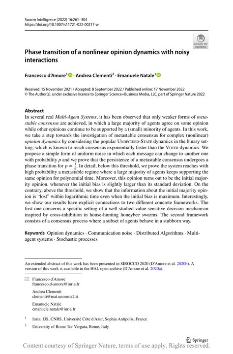 Phase Transition Of A Nonlinear Opinion Dynamics With Noisy Interactions Request Pdf