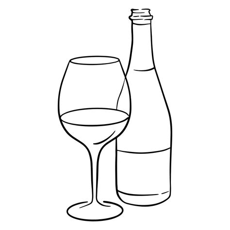 Premium Vector Outline Black And White Illustration Of Wine Glass And Bottle