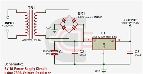 6V 1A Power Supply Circuit Using 7806 Voltage Regulator Electrothinks