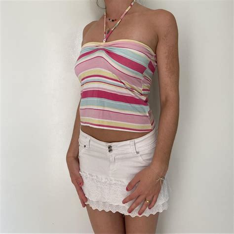 Cute Colourful Stripy Tie Up Top Can Be Worn As A Depop