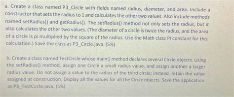 solved a create a class named p3 circle with fields named