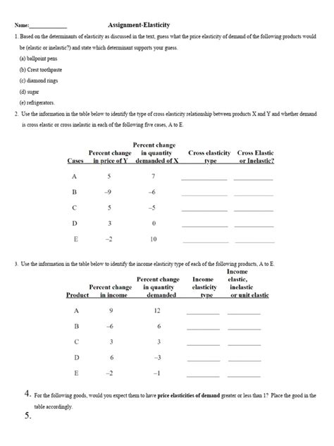 Assignment Elasticity Pdf Elasticity Economics Demand