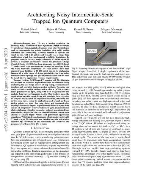 PDF Architecting Noisy Intermediate Scale Trapped Ion Quantum Computers