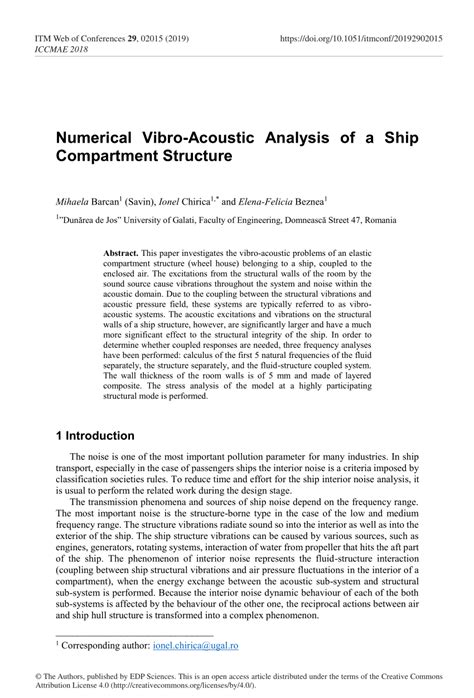 Pdf Numerical Vibro Acoustic Analysis Of A Ship Compartment Structure