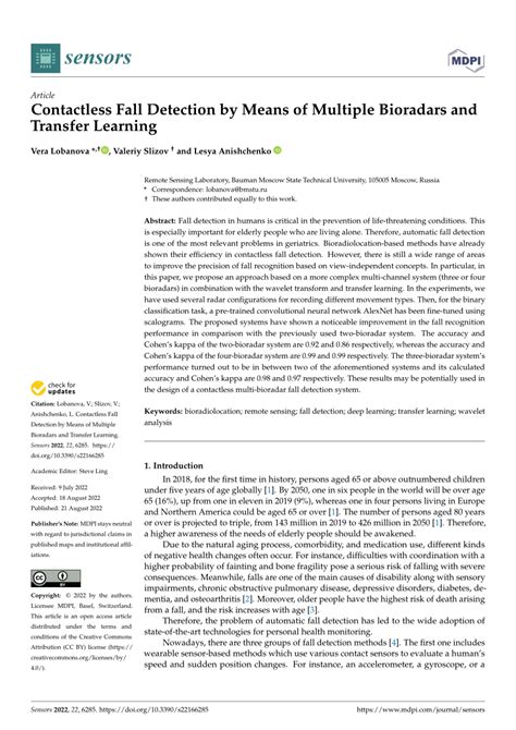 Pdf Contactless Fall Detection By Means Of Multiple Bioradars And Transfer Learning