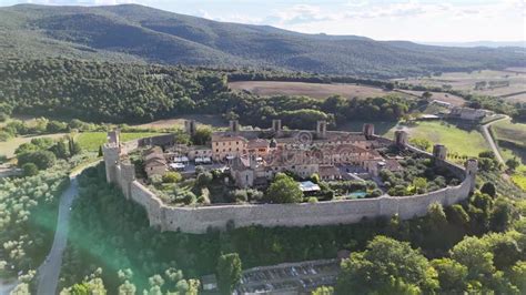 Aerial View Of Medieval Walled Village Of Monteriggioni In Tuscany