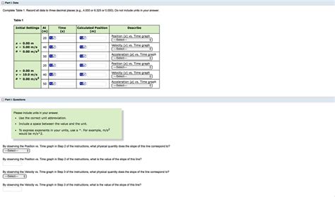 solved o part l data complete table 1 record all data to