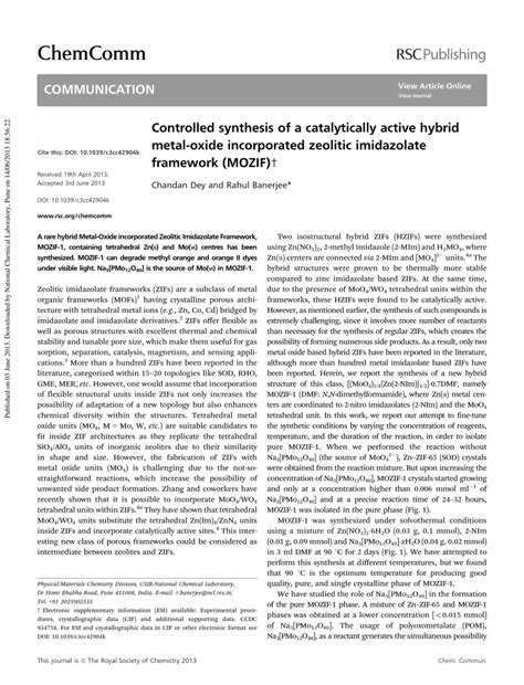 Pdf Controlled Synthesis Of A Catalytically Active Hybrid Metal Oxide Incorporated Zeolitic