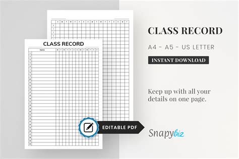 class record printable print templates ~ creative market