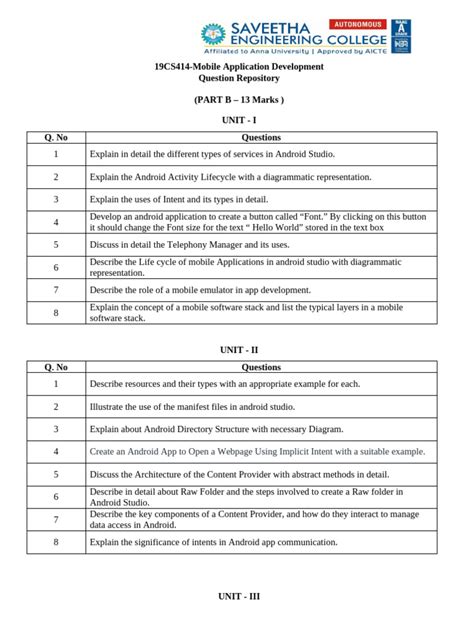 19cs414 Mobile Application Development Pdf Android Operating System Mobile App
