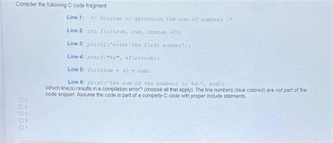Solved Consider the following C code fragment Line 1: * | Chegg.com