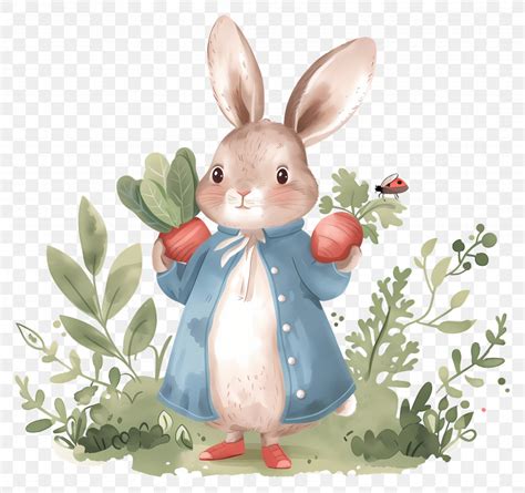 Peter Rabbit Rabbit In Blue Coat Holding Vegetables Png 4292x4032px