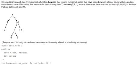 Solved Given A Binary Search Tree T Implement A Function Between That 1 Answer