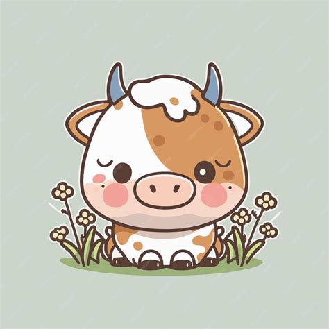 Mignon Chibi Vache Kawaii Illustration Vecteur Premium
