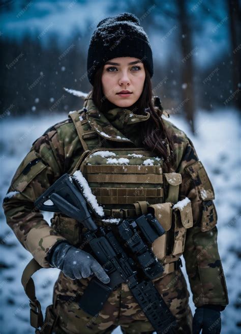 Premium Ai Image A Beautiful Brunette Soldier Girl