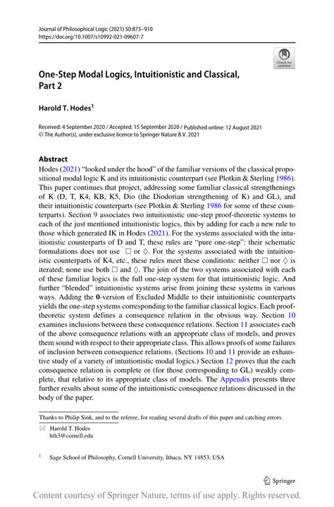 One Step Modal Logics Intuitionistic And Classical Part 2 Request Pdf