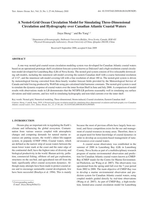 Pdf A Nested Grid Ocean Circulation Model For Simulating Three Dimensional Circulation And