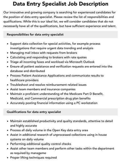Data Entry Specialist Job Description Velvet Jobs
