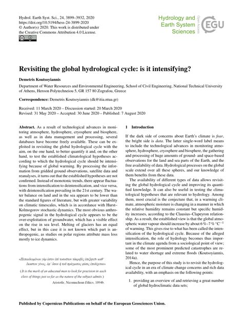 Pdf Revisiting The Global Hydrological Cycle Is It Intensifying