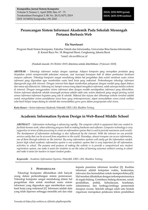 Pdf Perancangan Sistem Informasi Akademik Pada Sekolah Menengah Pertama Berbasis Web