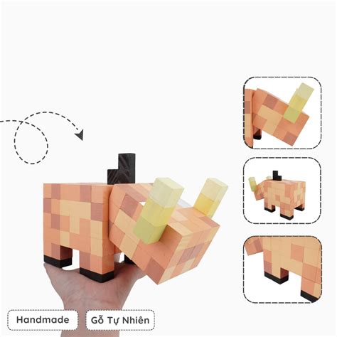 Mô Hình Gỗ Minecraft Hoglin Art Toy