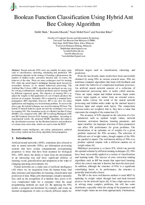 Pdf Boolean Function Classification Using Hybrid Ant Bee Colony Algorithm