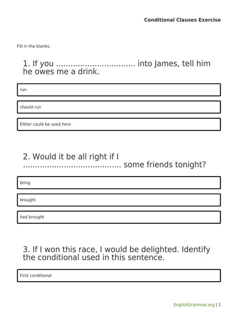 Conditional Clauses Exercise Pdf Linguistics Grammar