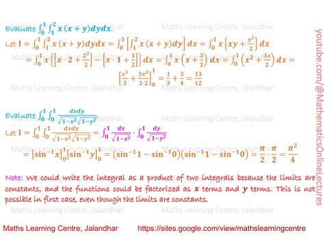 advanced mathematics multiple integrals double integrals in cartesian