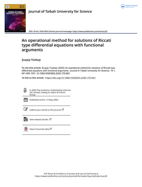Pdf An Operational Method For Solutions Of Riccati Type Differential Equations With Functional