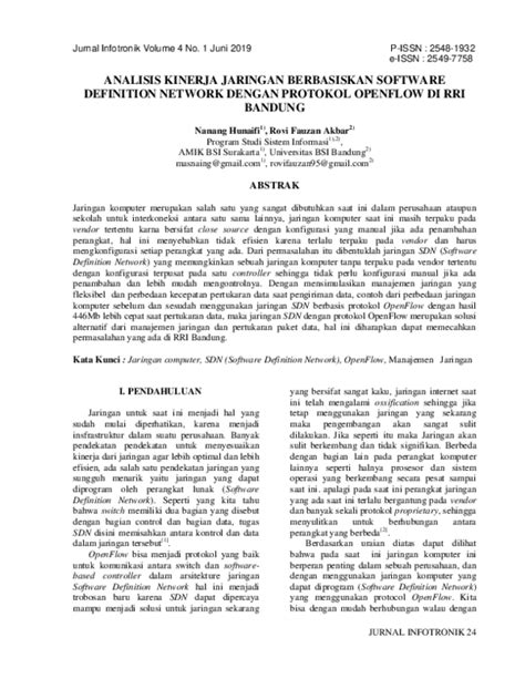 pdf analisis kinerja jaringan berbasiskan software definition network