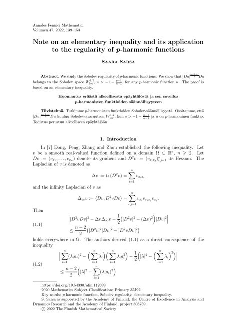 (PDF) Note on an elementary inequality and its application to the regularity of p-harmonic functions