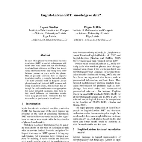 English Latvian Smt Knowledge Or Data Acl Anthology