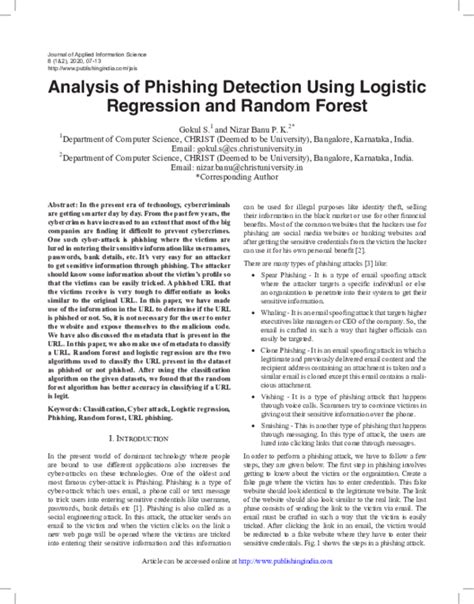 Pdf Analysis Of Phishing Detection Using Logistic Regression And
