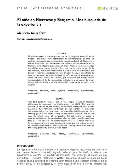 El Niño En Nietzsche Pdf Friedrich Nietzsche Homo Sapiens