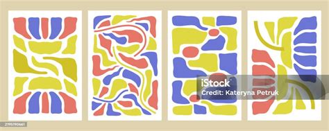 추상 꽃 카드 세트입니다 마티스 꽃 보헤미안 데코 트렌디한 손으로 그린 유기적 디자인 미적 현대 미술 미니멀리스트 식물 포스터 벡터 일러스트 레이 션 예술에 대한 스톡 벡터