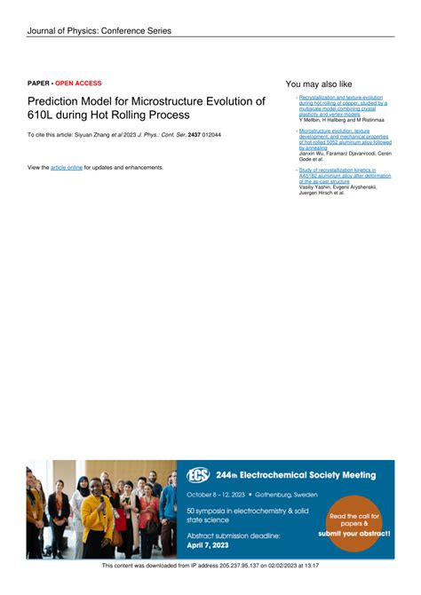Pdf Prediction Model For Microstructure Evolution Of 610l During Hot