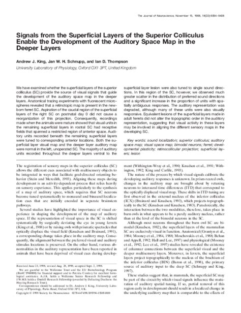 Pdf Signals From The Superficial Layers Of The Superior Colliculus