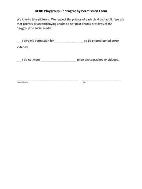 Fillable Online Bcrd Playgroup Photography Permission Form Fax Email Print Pdffiller